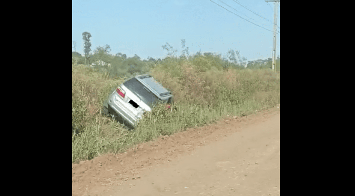 Toyota Hilux sai da estrada e fica entre a vegetação em Alegrete