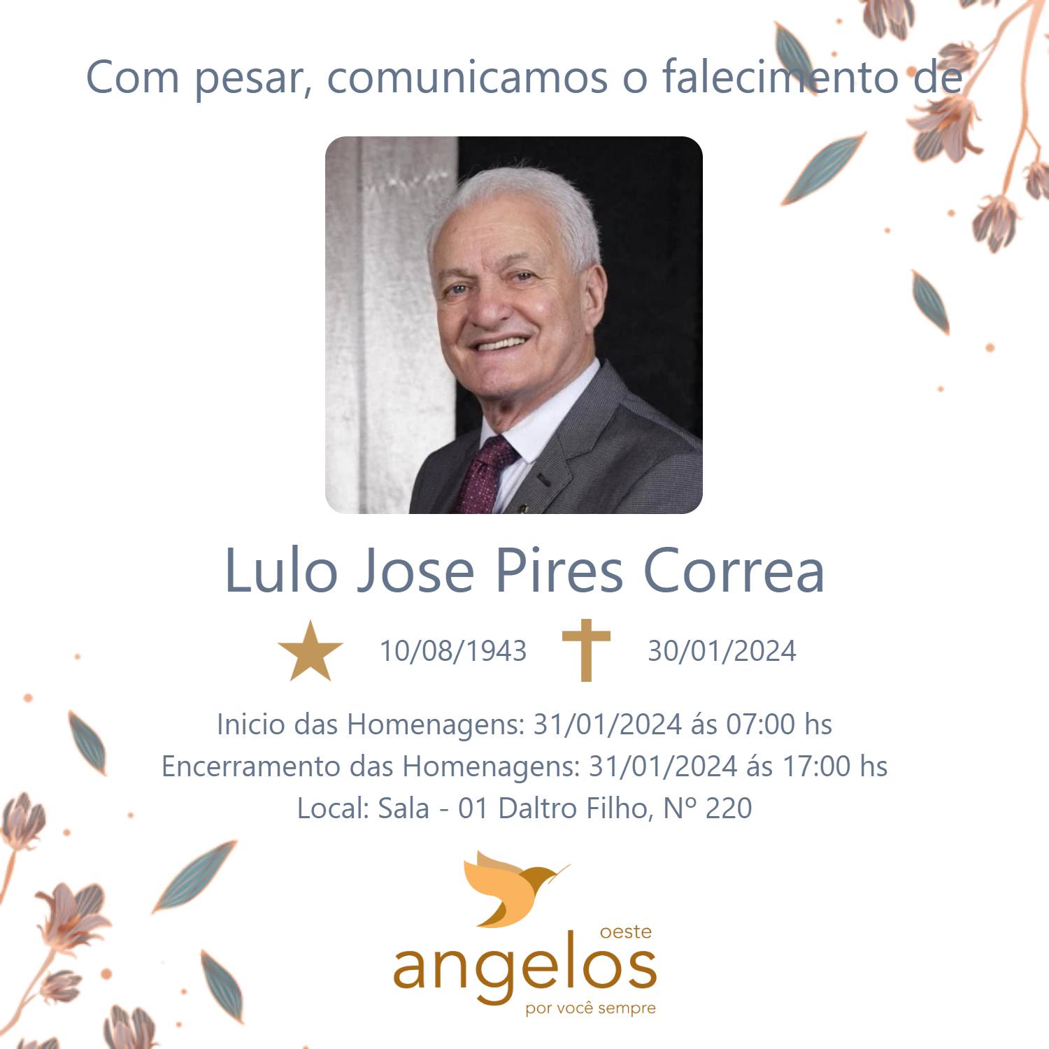 Obituário: Lulo José Pires Correa - 80 anos - 30/01/2024