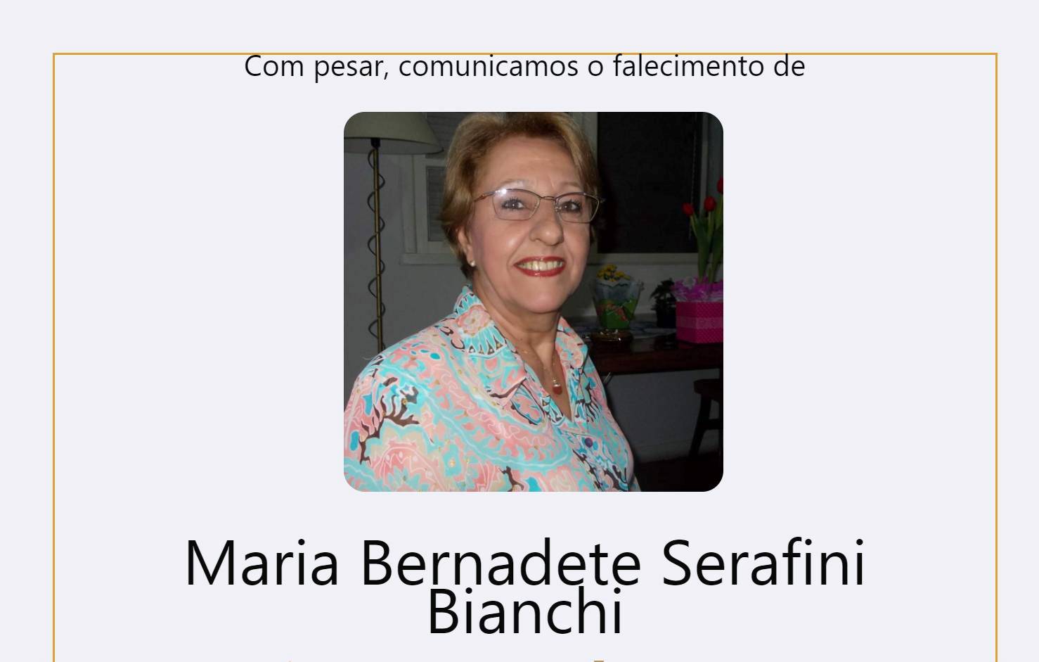 Obituário: Maria Bernadete Serafini Bianchi - 68 anos - 24/04/2024