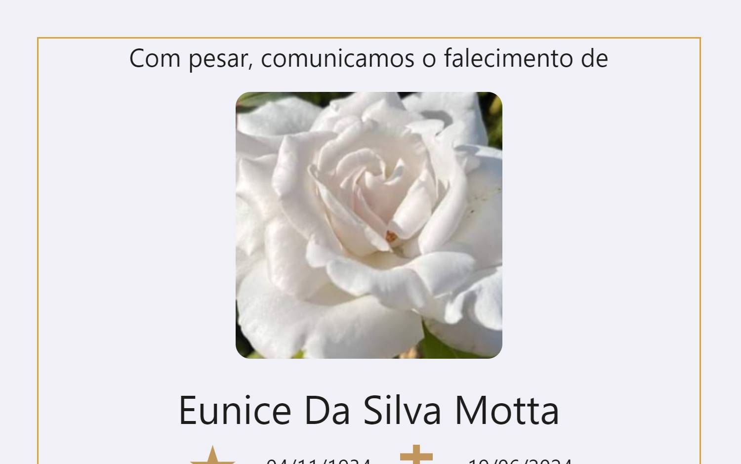 Obituário: Eunice da Silva Motta - 90 anos - 19/06/2024