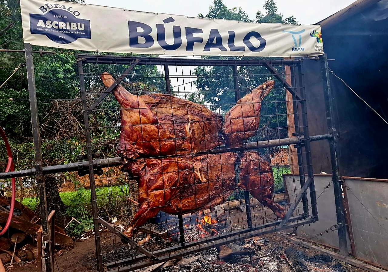 Búfalo assado inteiro foi atração na Semana Arrozeira de Alegrete
