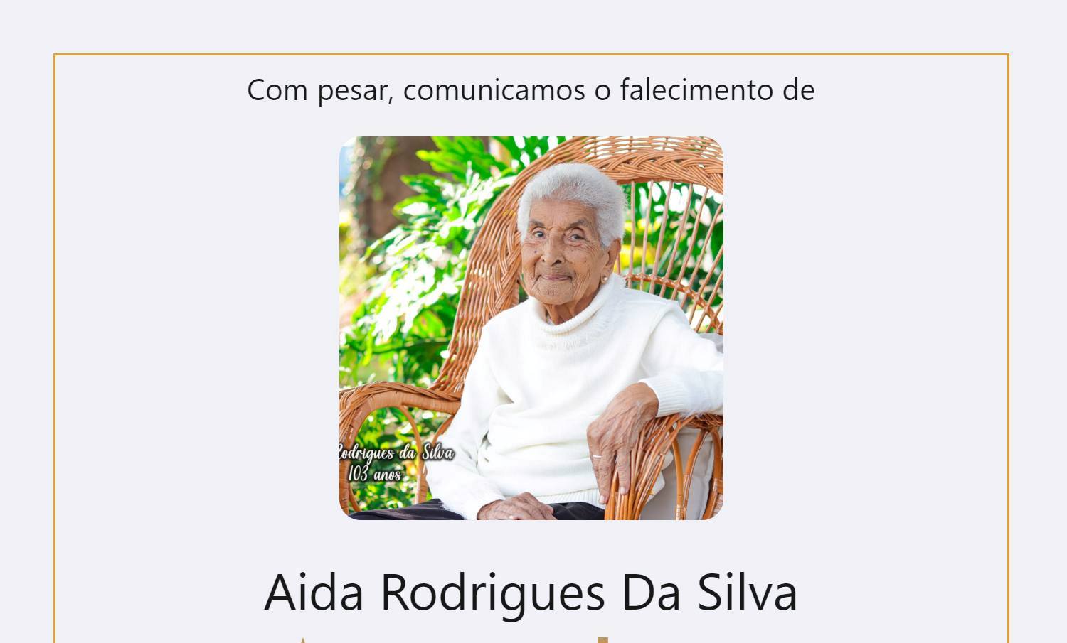 Obituário: Aida Rodrigues da Silva - 103 anos - 09/10/2024