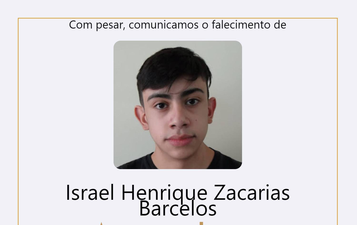 Obituário: Israel Henrique Zacarias Barcelos - 17 anos - 09/10/2024