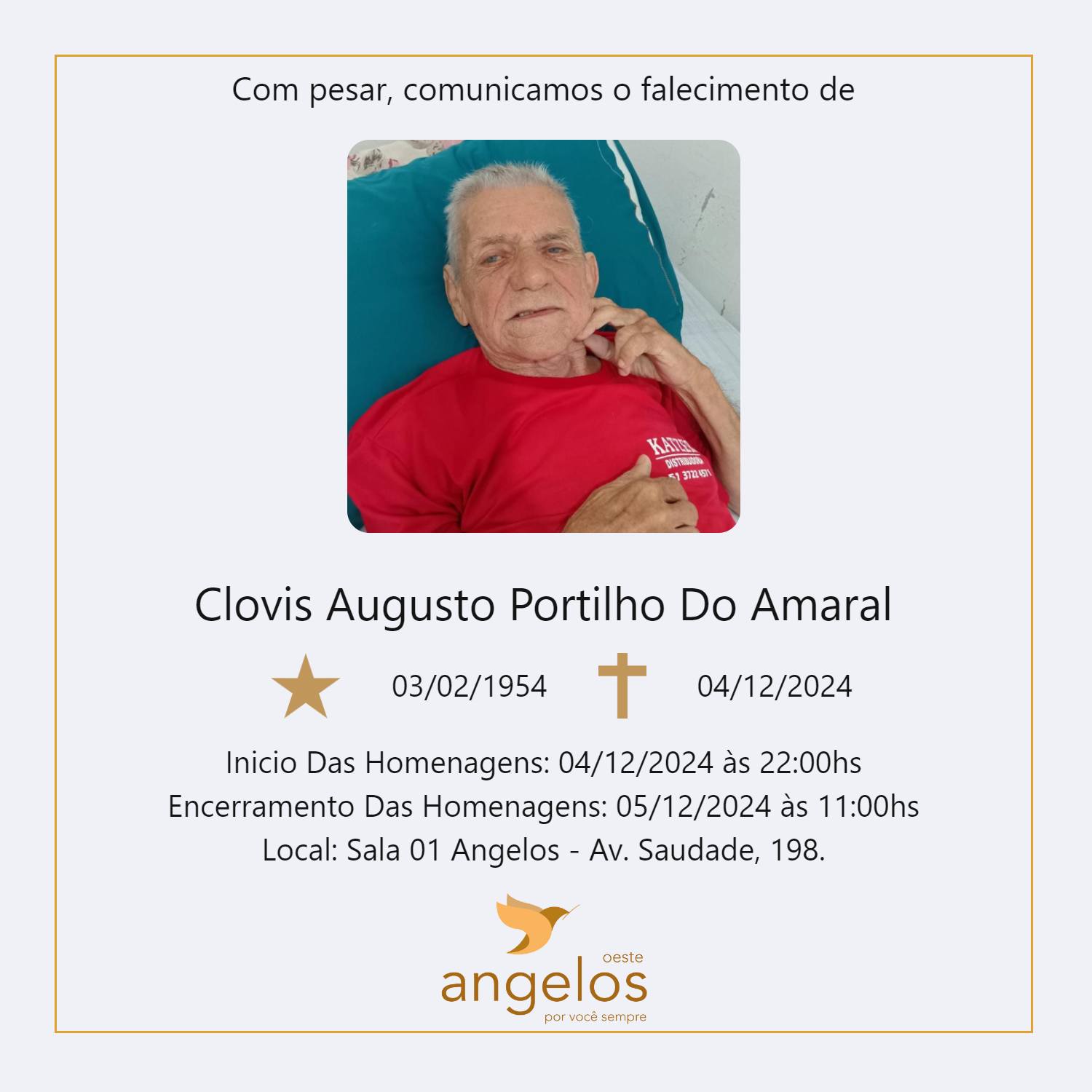Obituário: Clovis Augusto Portilho do Amaral - 70 anos - 04/12/2024