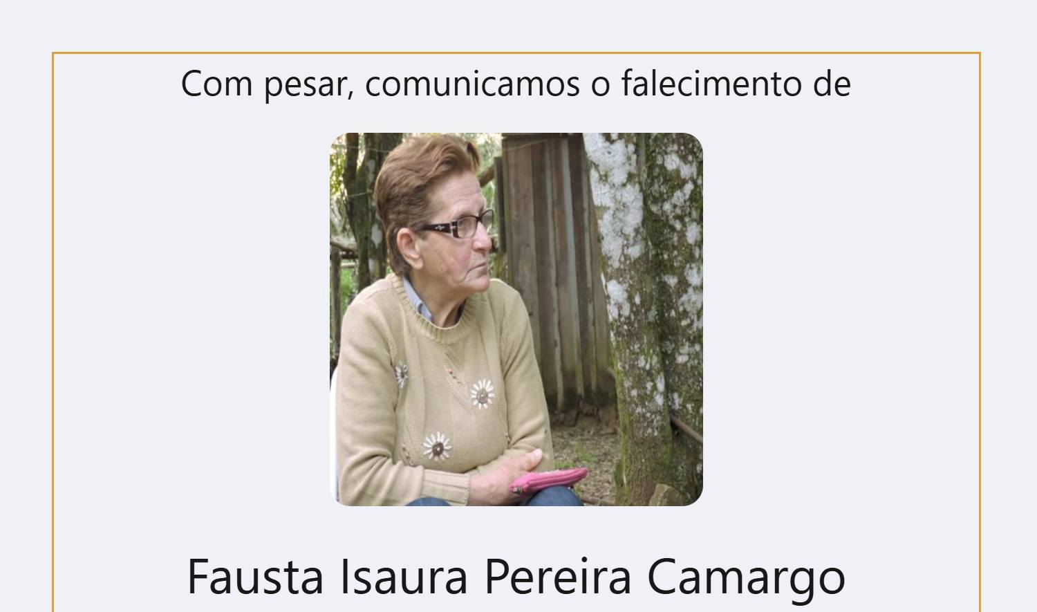 Obituário: Fausta Isaura Pereira Camargo - 74 anos - 22/06/2025