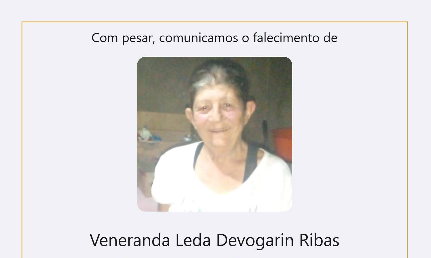 Obituário: Veneranda Leda Devogarin Ribas - 67 anos - 05/09/2025